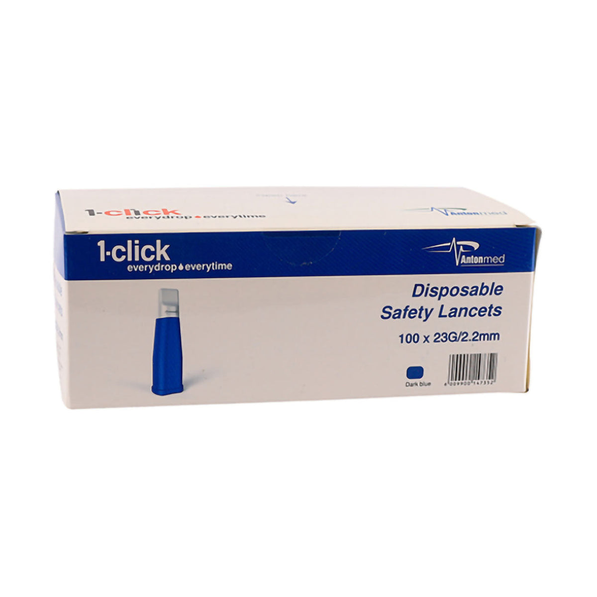 1 Click Safety Lancet 23g x 2.2mm Blue 100 Pack - Med365