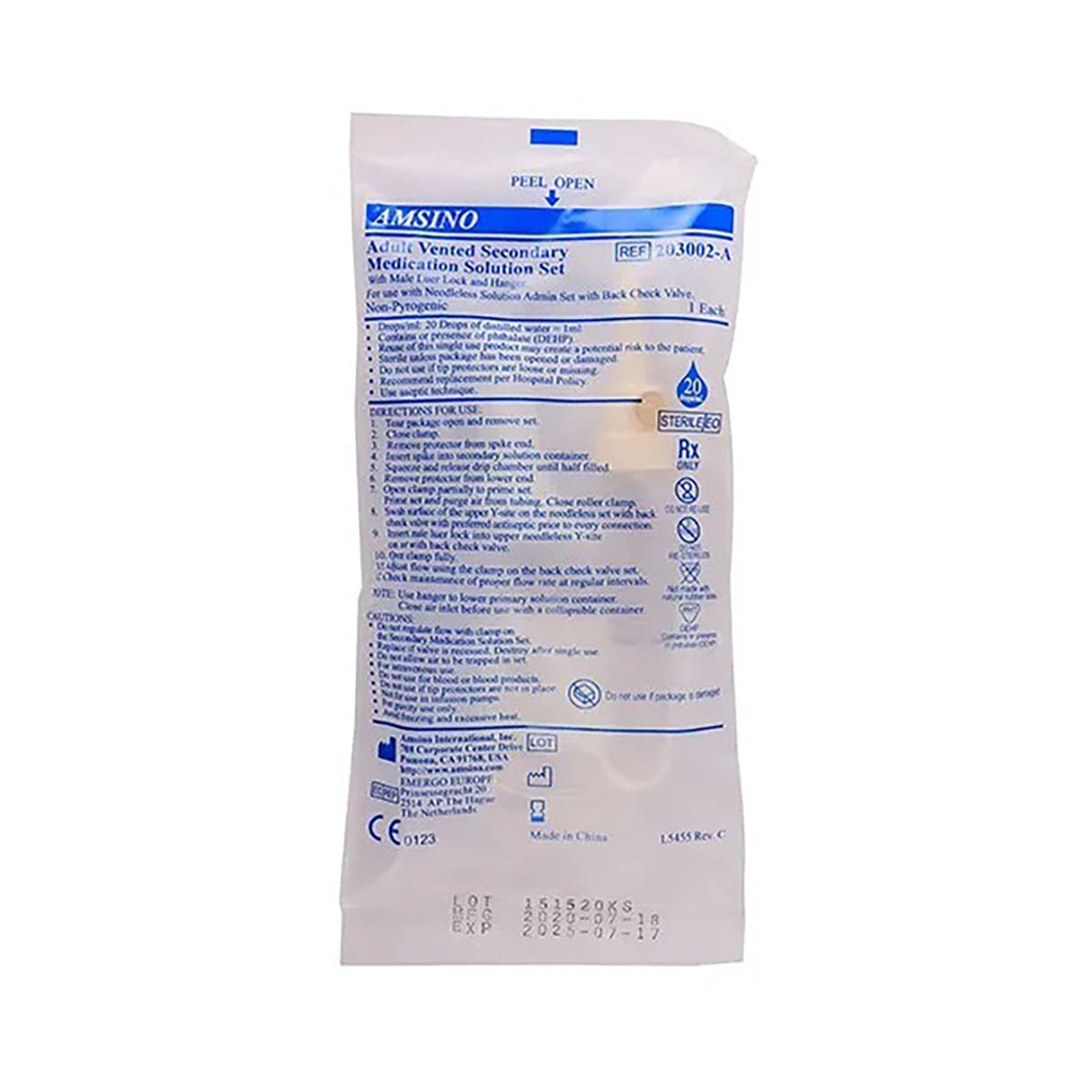 Amsino IV Adult Vented Second Set Male 20dr 203002 A 1 Unit - Med365