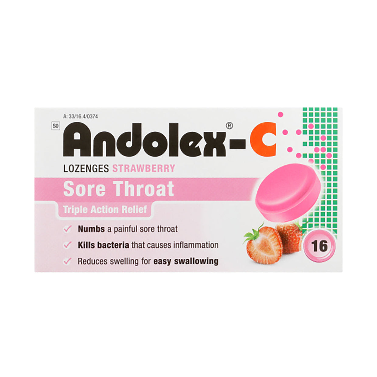 Andolex-C Lozenges Strawberry 16 Lozenges - Med365