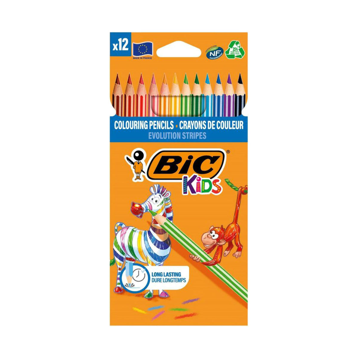 BIC Kids Evolution Stripes Colouring Pencils 12 Pack - Med365