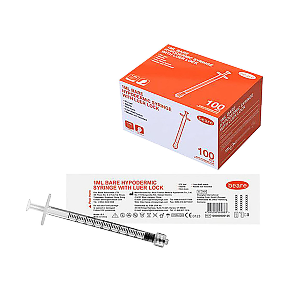Beare Syringe 1ml Luer Lock 100 Pack - Med365