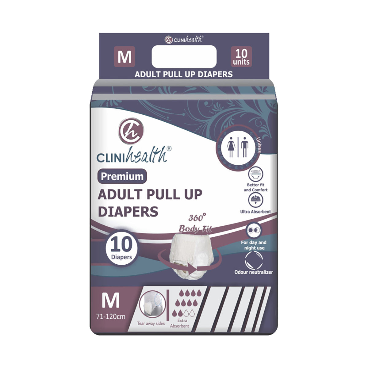 CliniHealth Diapers Adult Premium Medium Pullup 10 Pack - Med365