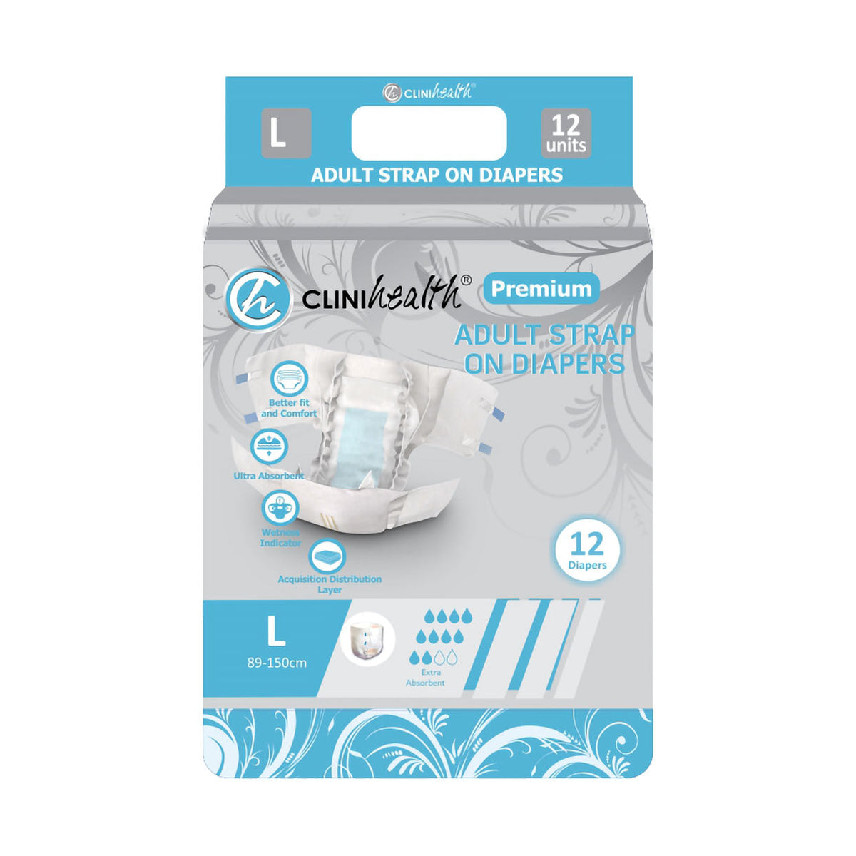 Clinihealth Adult Diapers Premium Strap On Large 12 Pack - Med365