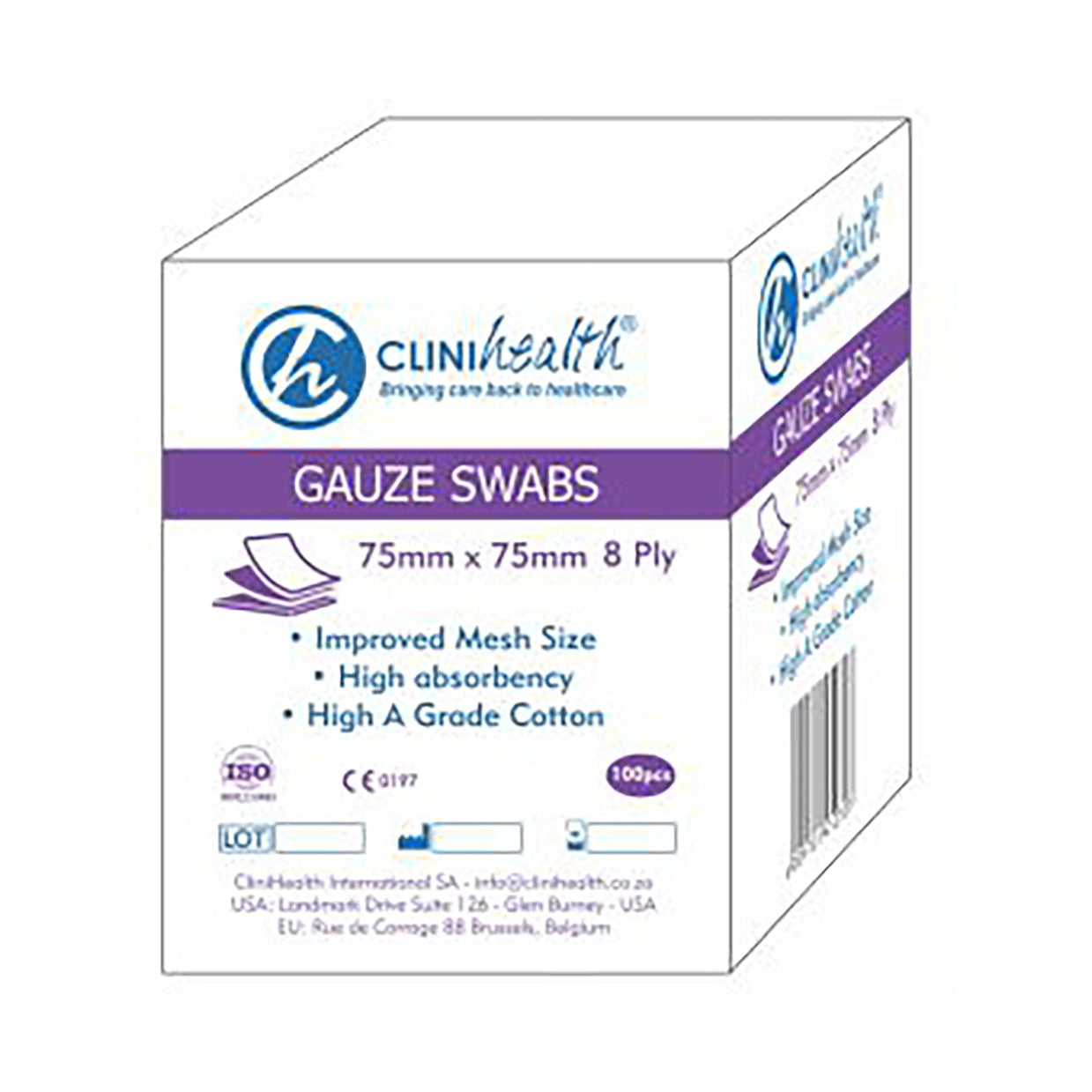 Clinihealth Gauze 75mm x 75mm 8 Ply N S 100 Pack - Med365