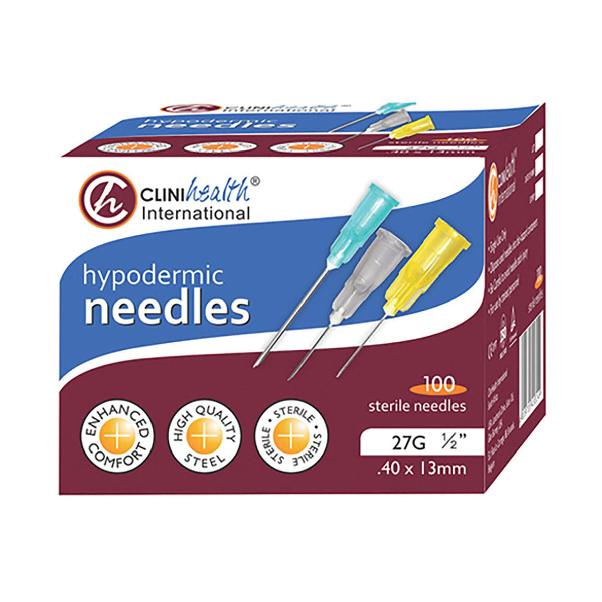 Clinihealth Needles 27g x 13mm Grey 100 Pack - Med365