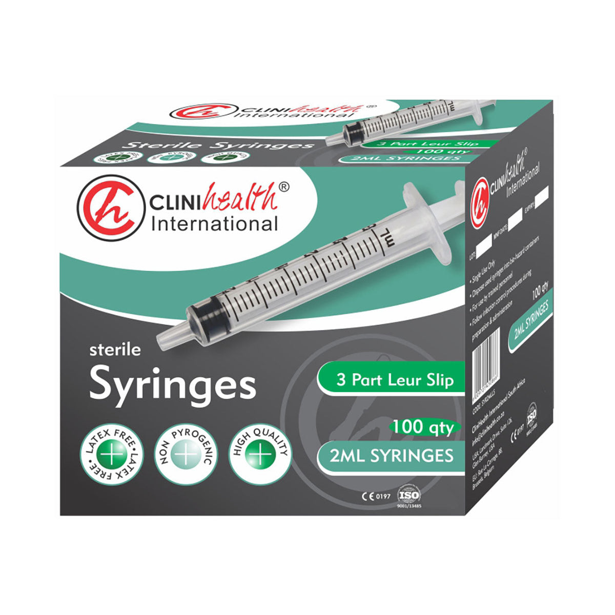 Clinihealth Syringe 2ml 3 Part Lure Slip 100 Pack - Med365