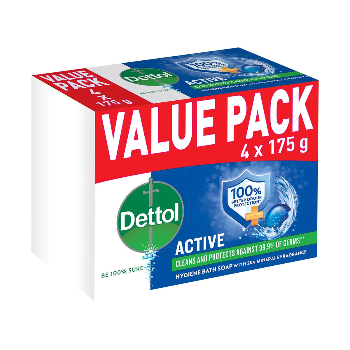 Dettol Soap Active 175g x 4 Value Pack - Med365