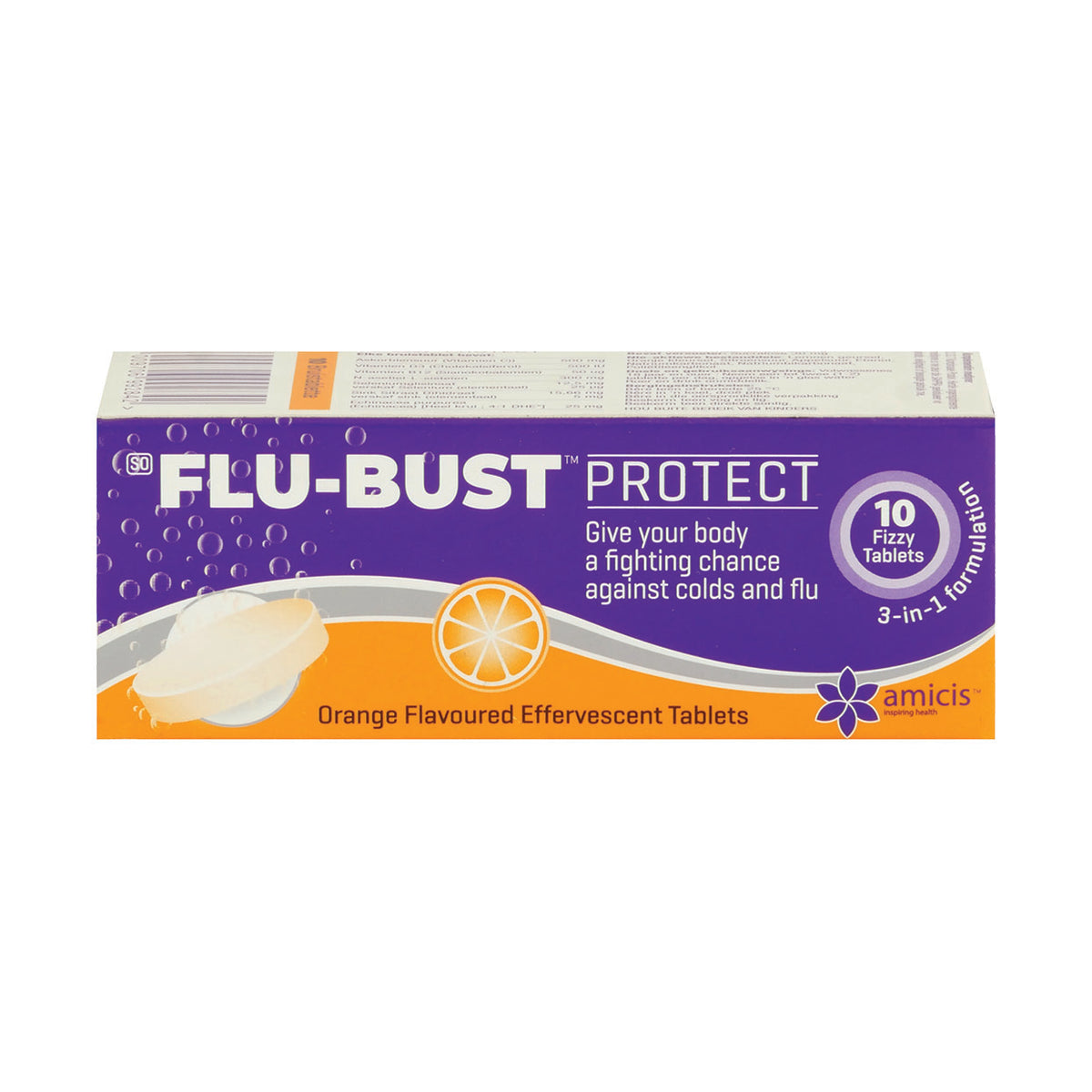 Flu Bust Protect Orange 10 Effervescent Tablets - Med365