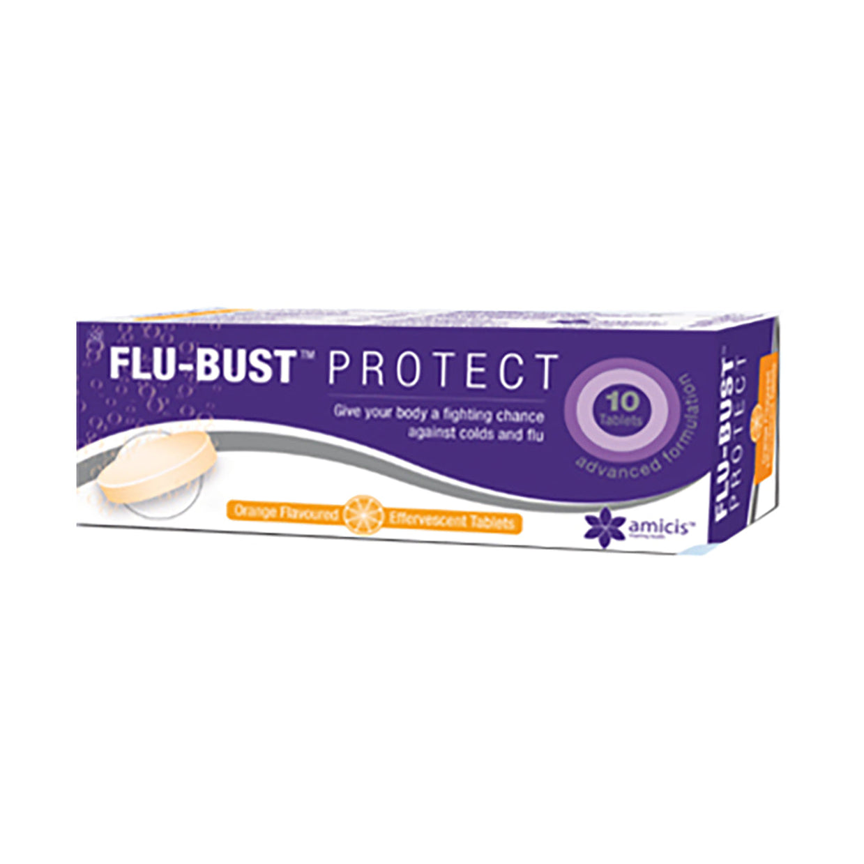 Flu Bust Protect Orange 10 Effervescent Tablets - Med365