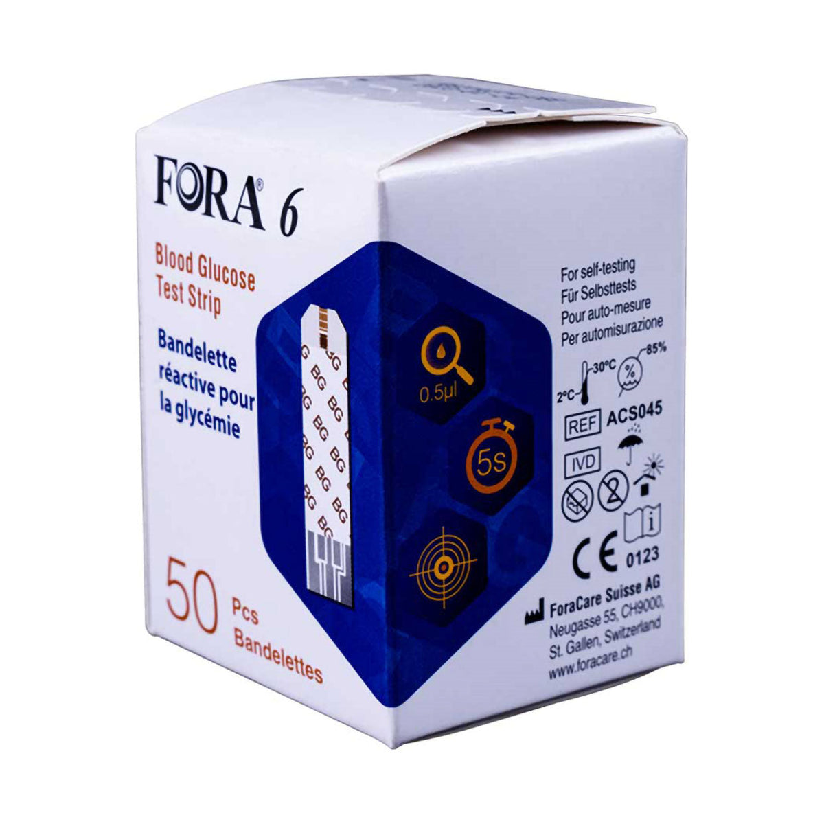 Fora 6 Blood Glucose Test Strips 50 Pack - Med365