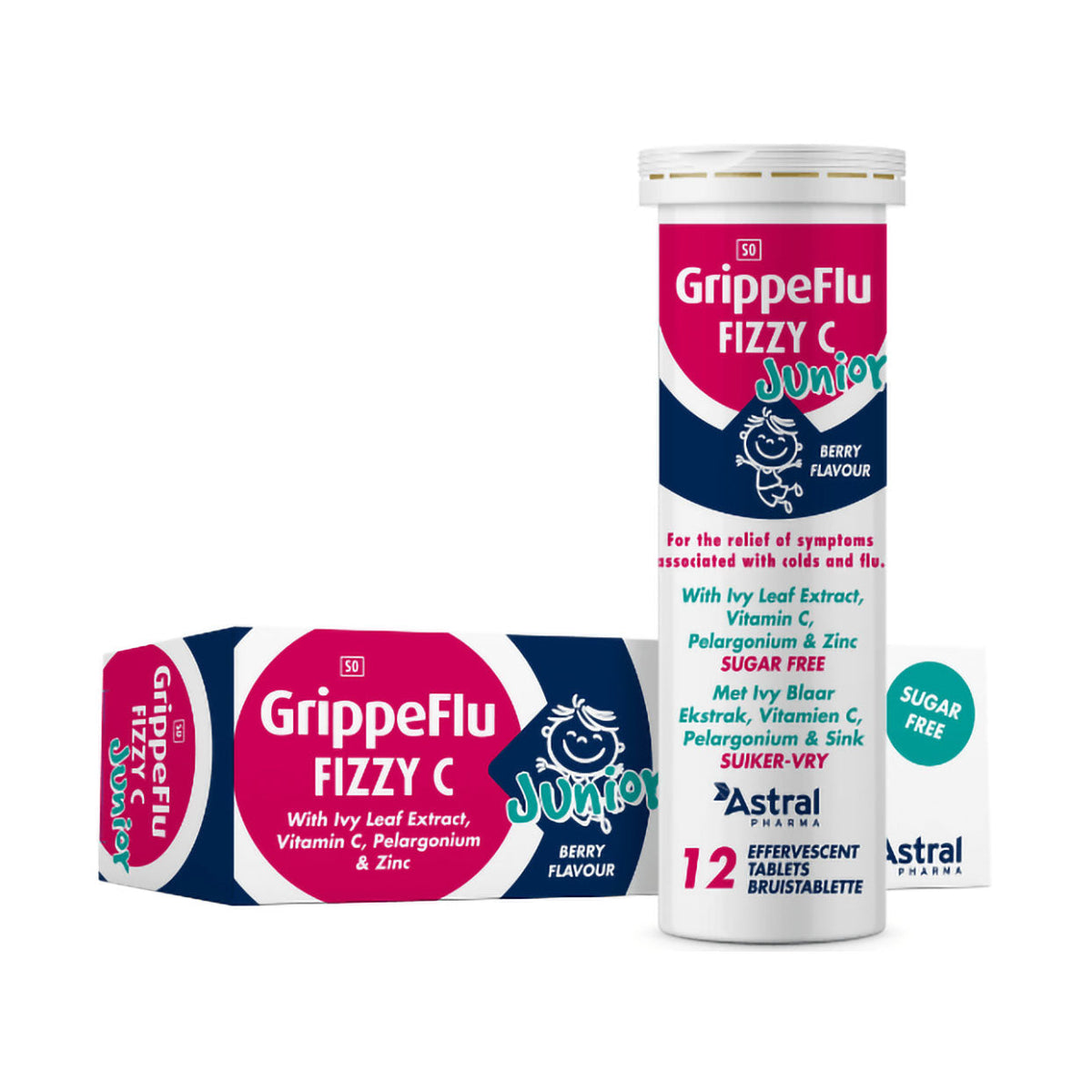 GrippeFlu Fizzy C Junior Cold & Flu Berry 12 Effervescent Tablets - Med365