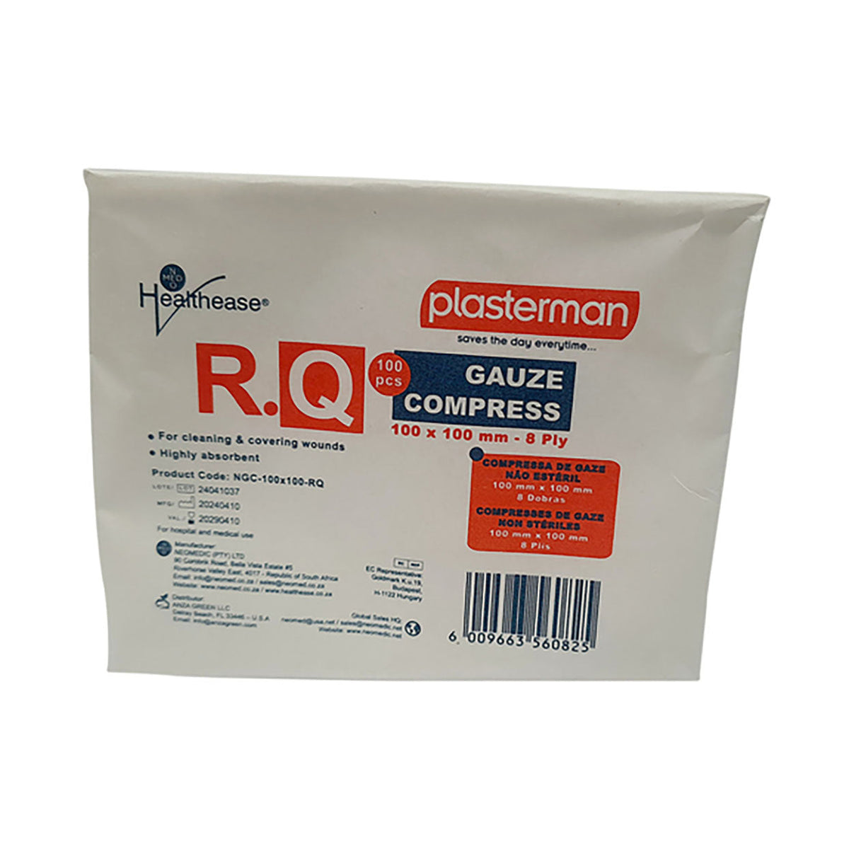 Healthease Gauze 10 x 10cm 8 Ply Rq N/S 100 Pack - Med365