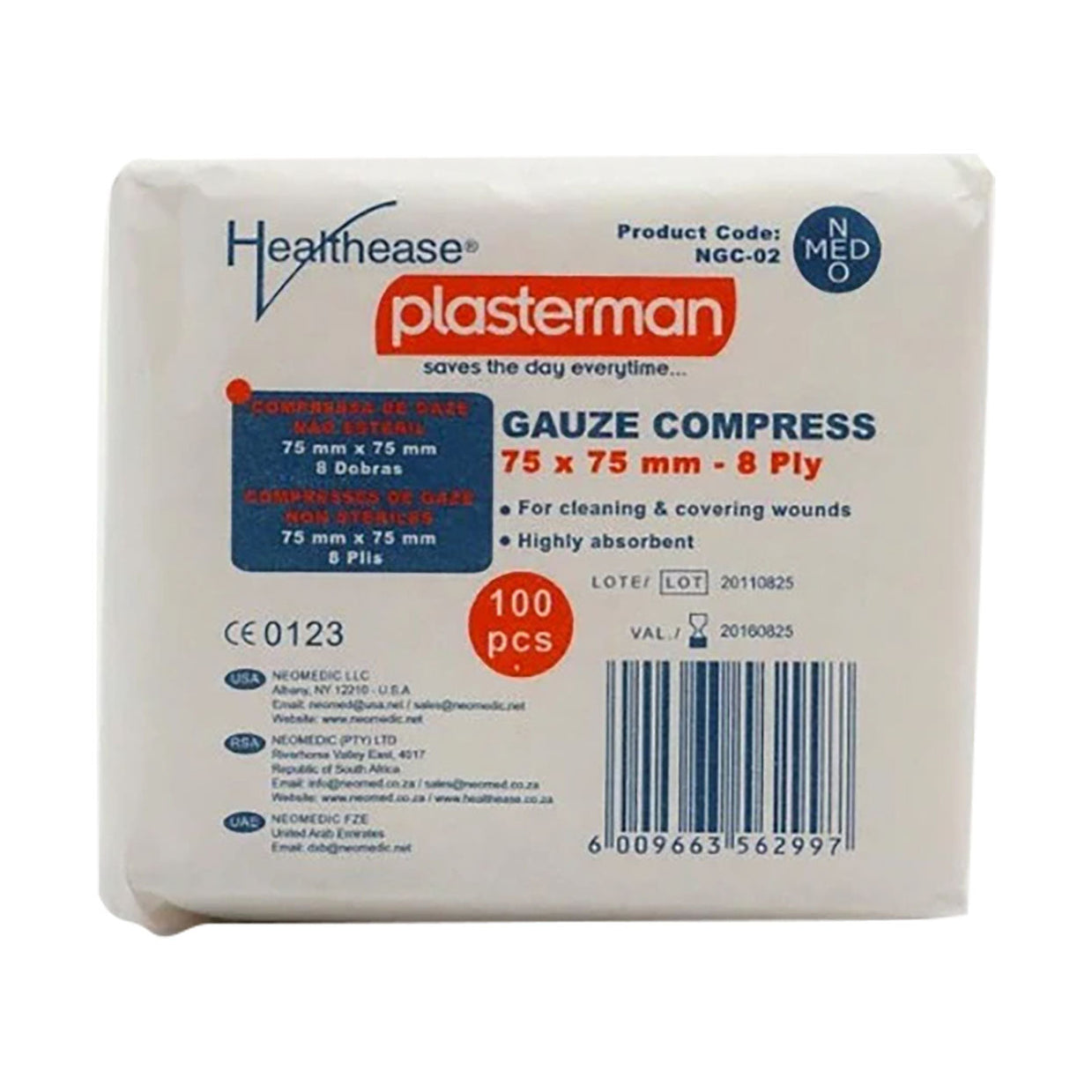 Healthease Gauze 7.5 x 7.5cm 8 Ply Rq N/S 100 Pack - Med365