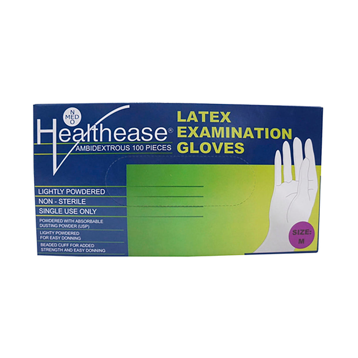 Healthease Glove Latex Lightly Powdered Medium 100 Pack - Med365