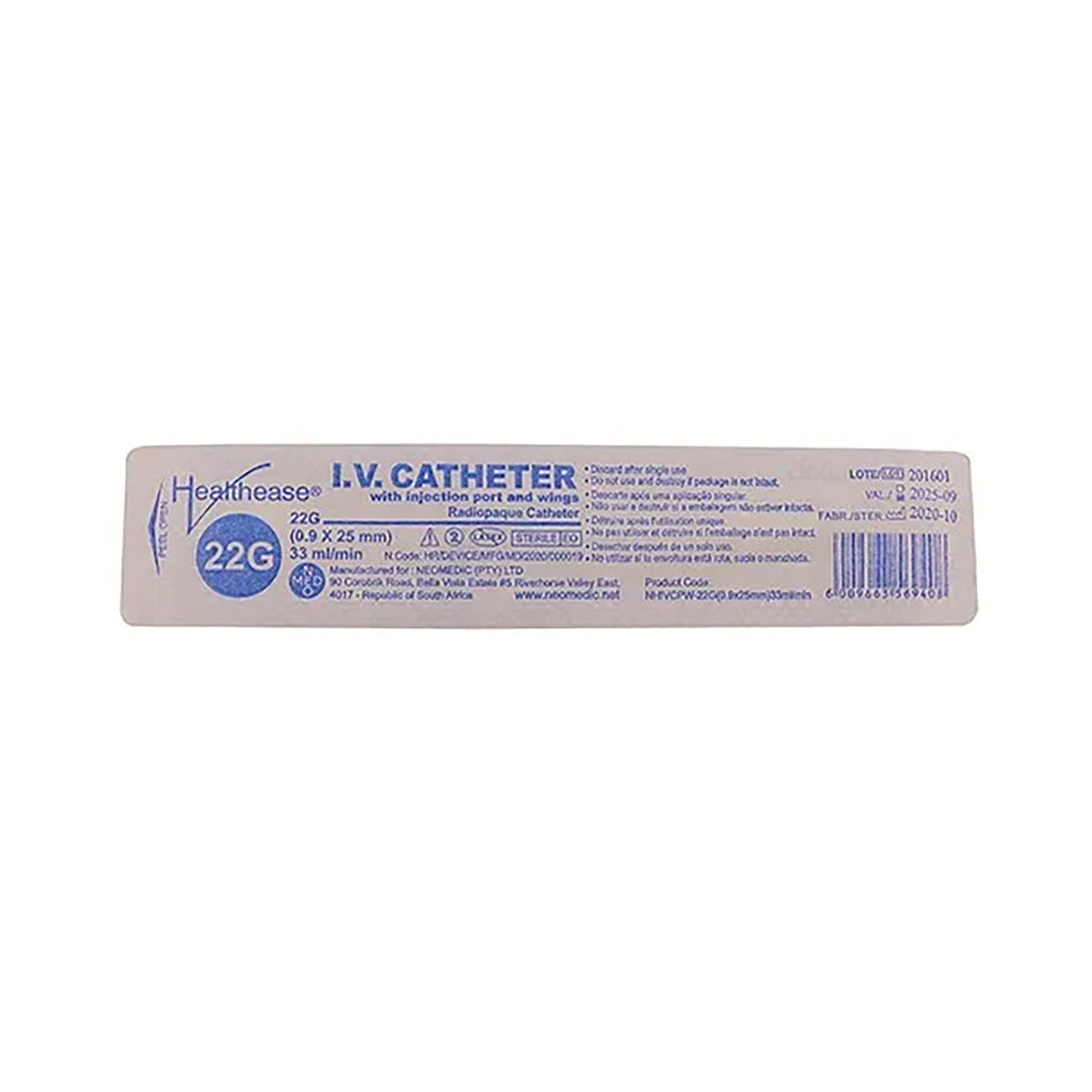 Healthease IV Catheter Injection Port Ww 22g 1 Unit - Med365