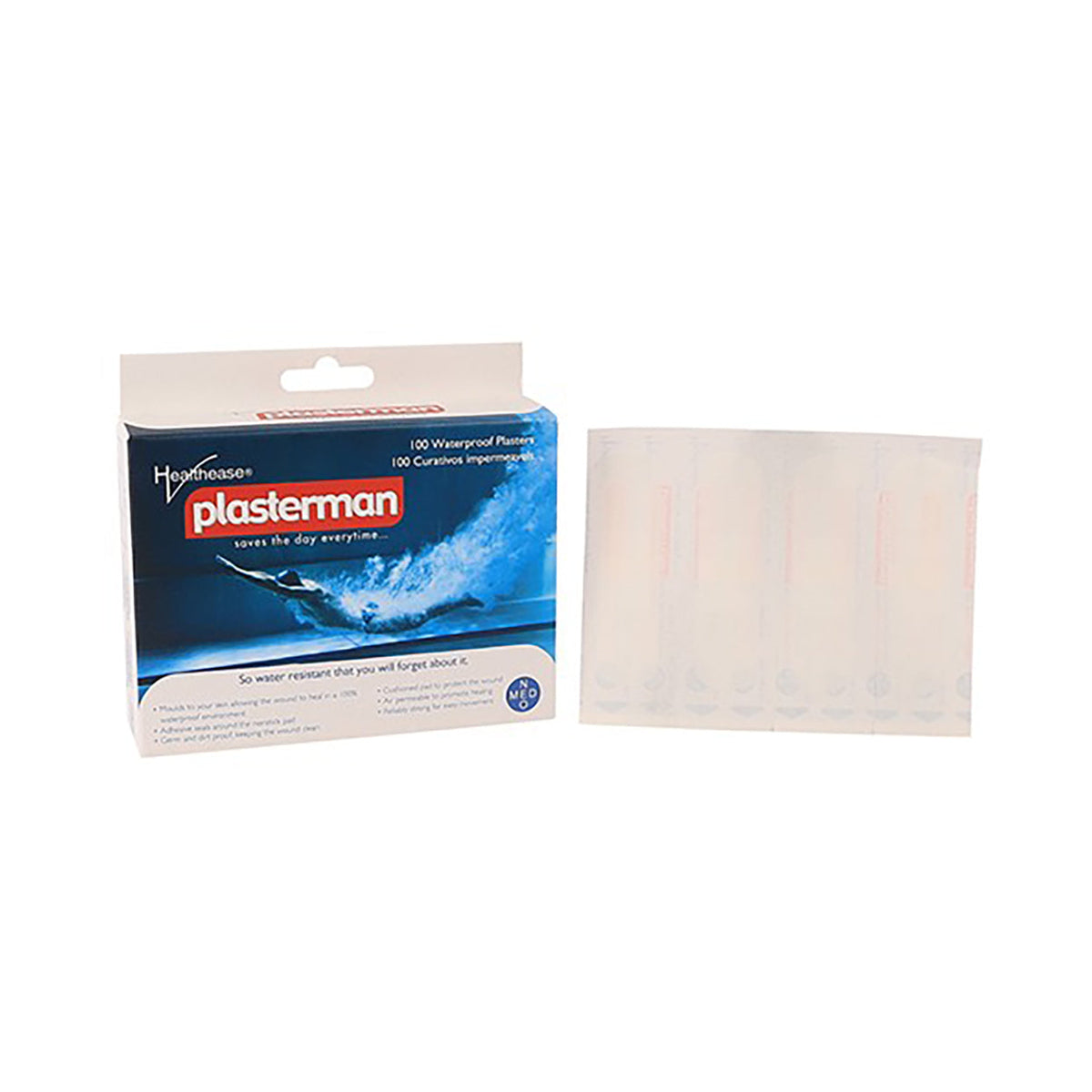 Healthease Plasterman Water Proof Strips 19mm x 72mm 100 Pack - Med365