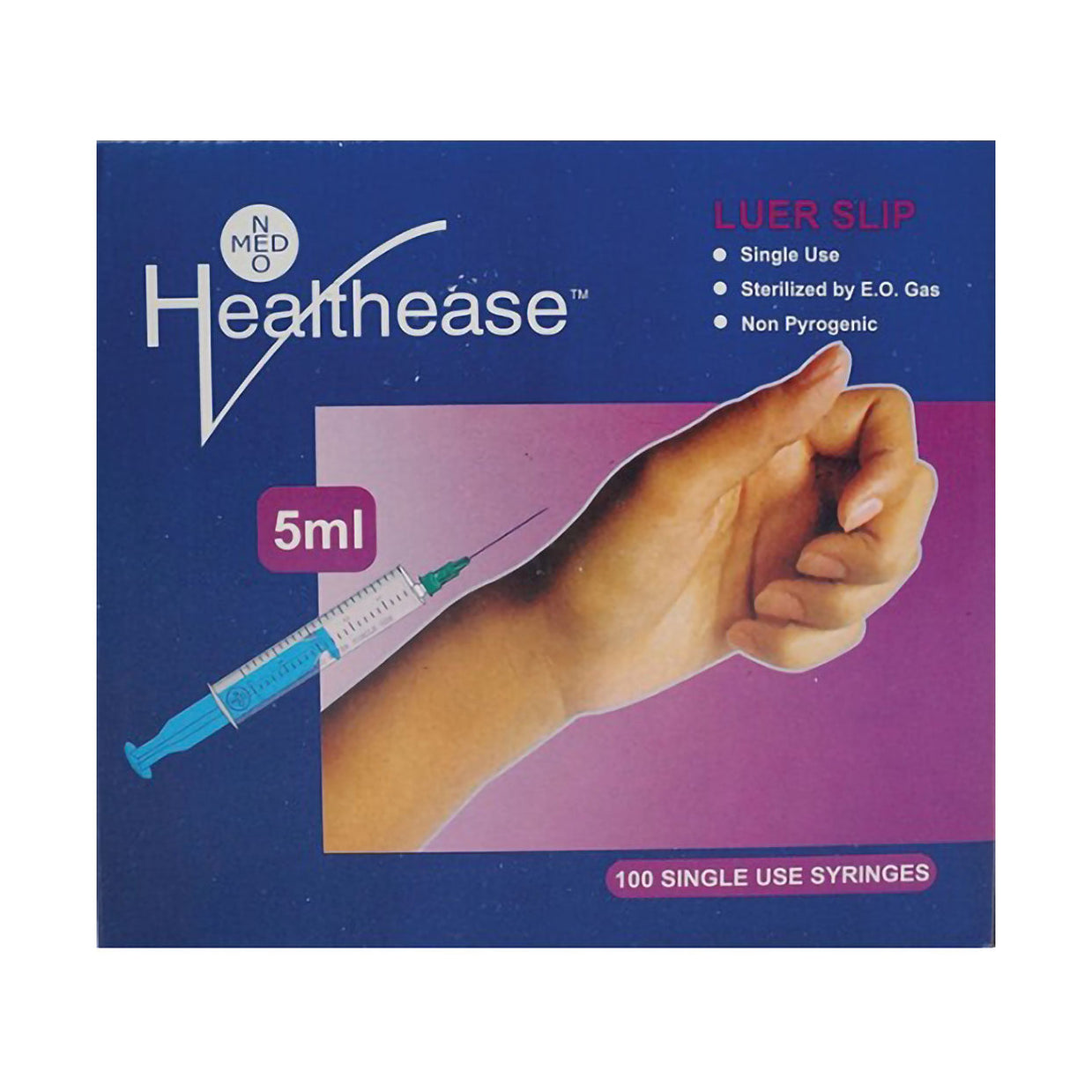 Healthease Syringes 5ml Lure Slip 2p L Free 100 Pack - Med365