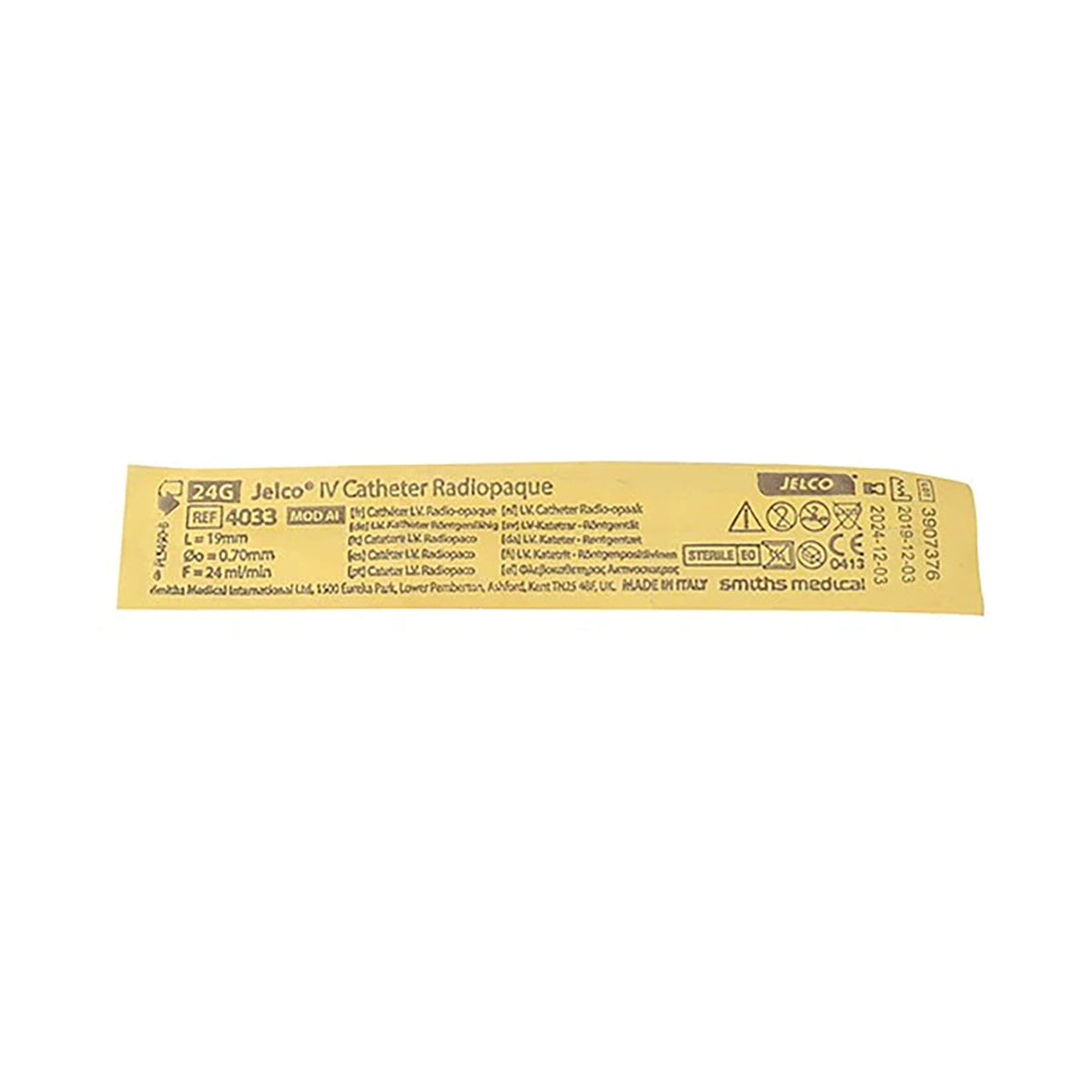 Jelco IV Catheter Radiopaque 24g Yellow 1 Unit - Med365
