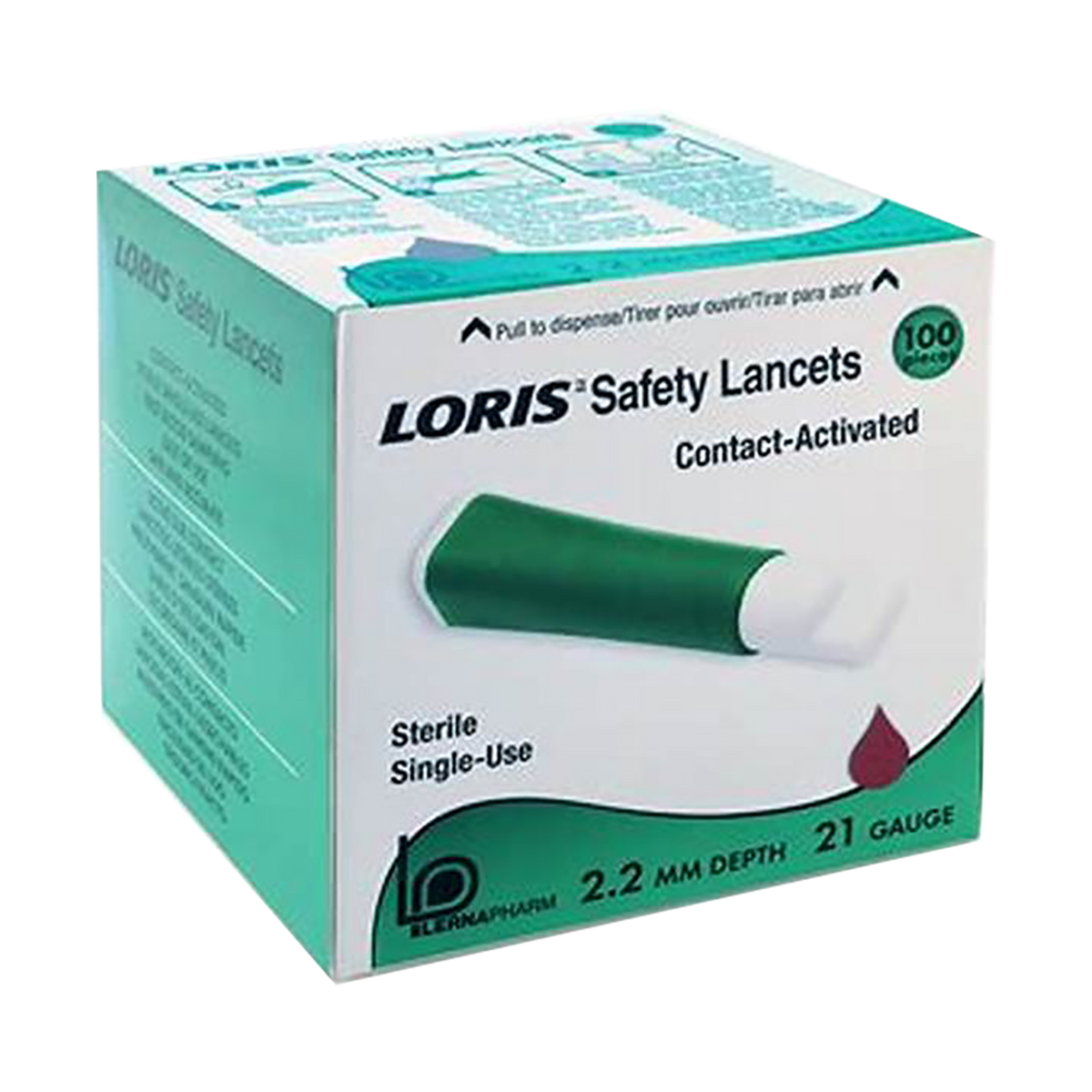Loris Lancet Safety Green 21g x 2.2mm 100 Pack - Med365