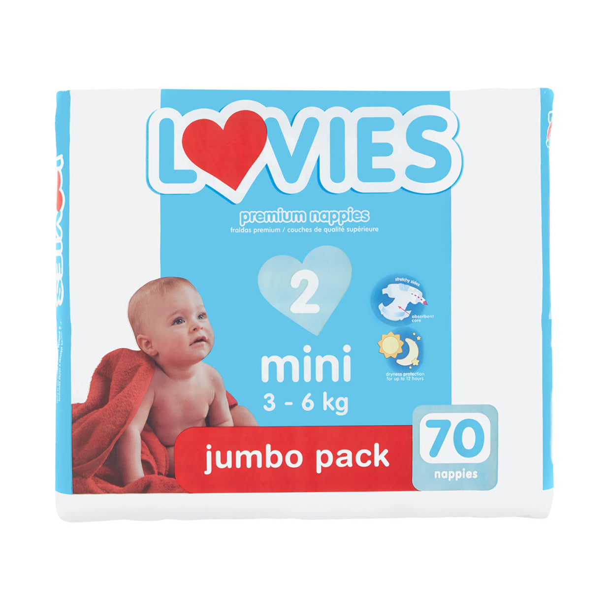 Lovies Premium Nappies Mini 2 3 - 6kg Jumbo Pack 70 Nappies - Med365