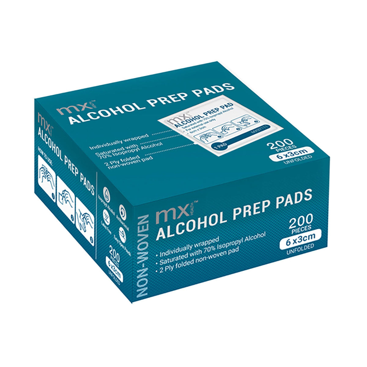 MX Health Alcohol Swabs 3 x 6cm 200 Pack - Med365