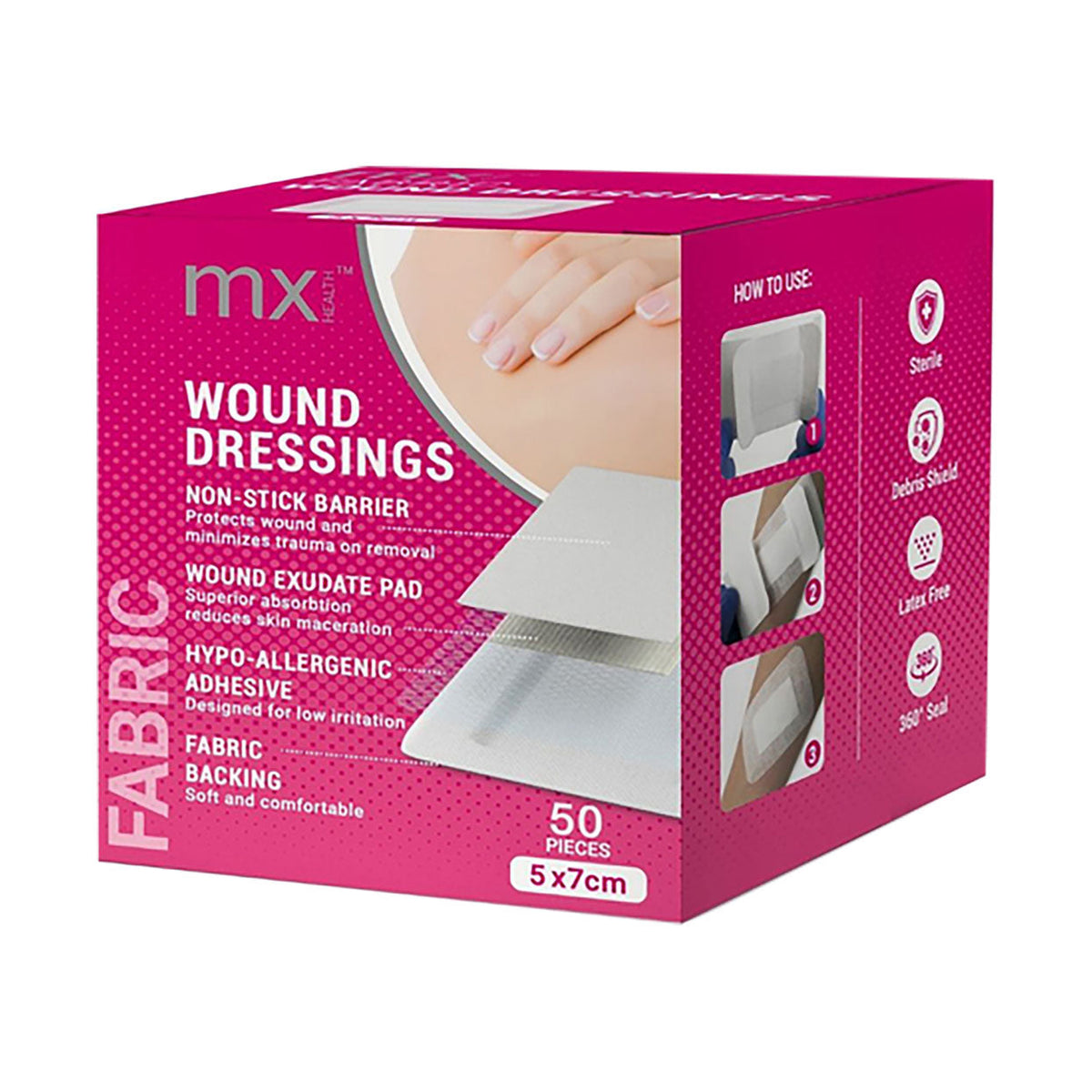 MX Health Fabric Wound Dressing 5 x 7cm 50 Pack - Med365