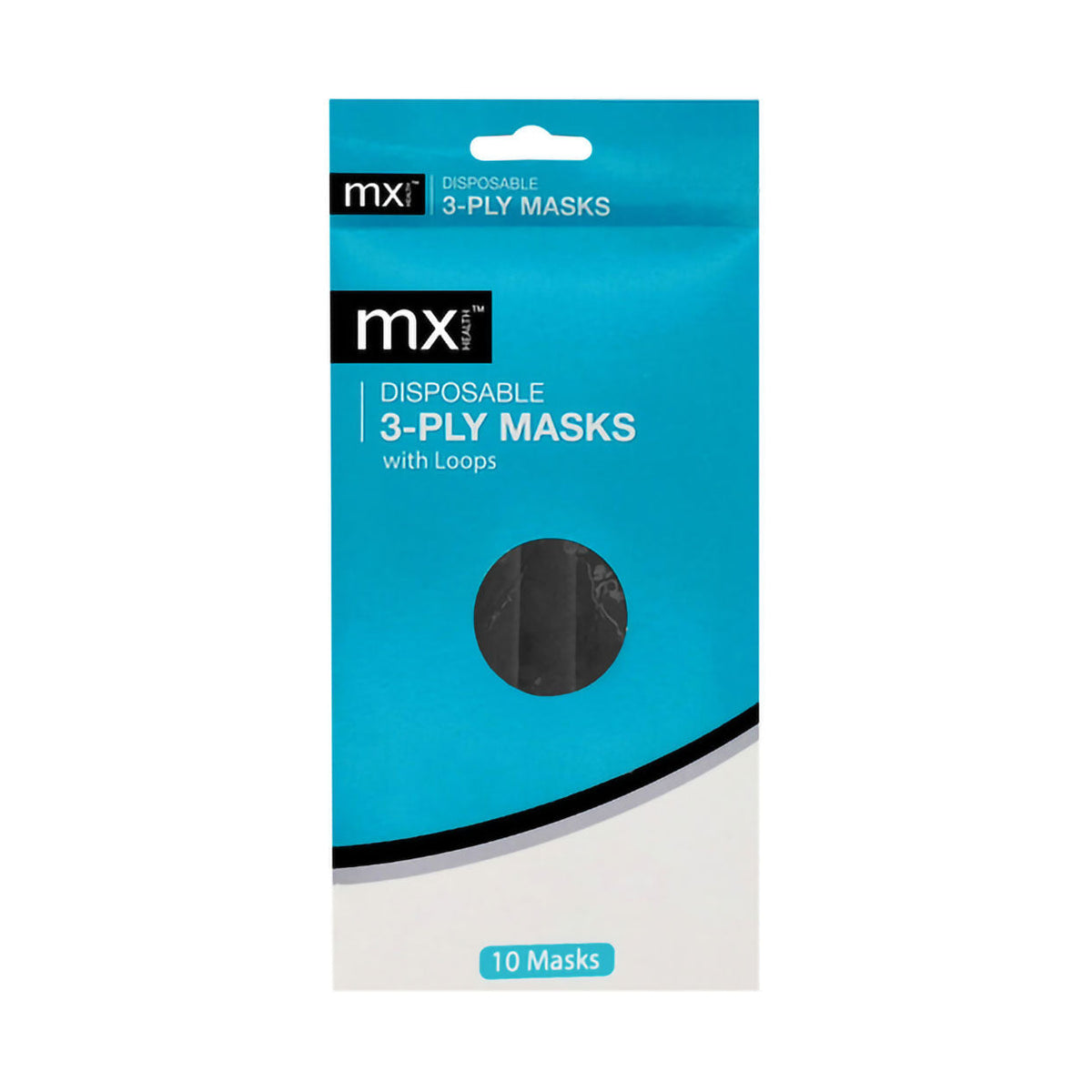 MX Health Face Mask 3 Ply Disposable Black 10 Pack - Med365