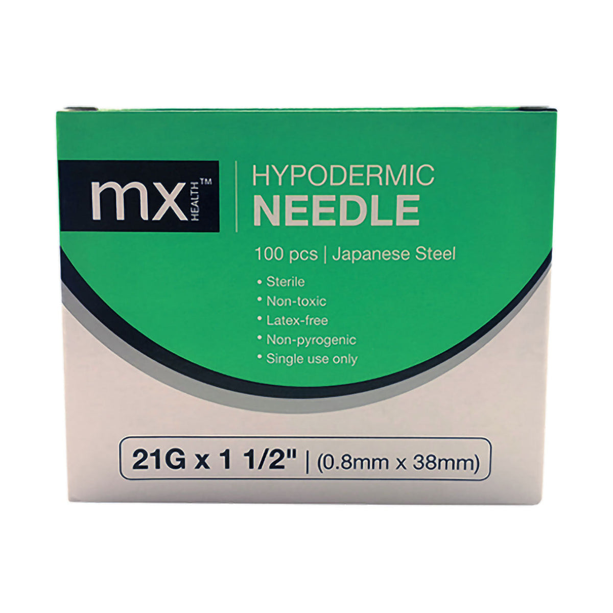 MX Health Needle 21g x 38mm Green 100 Pack - Med365