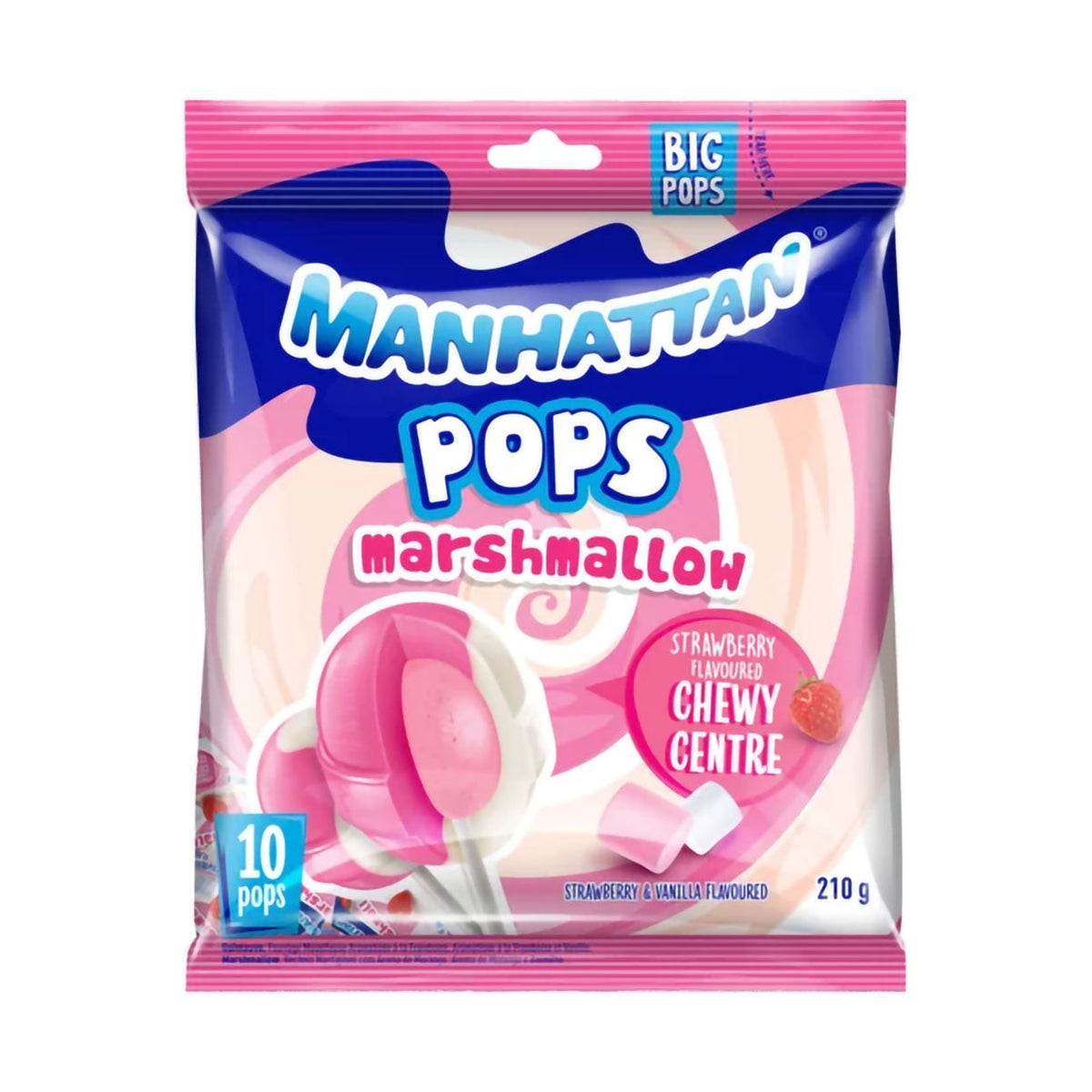Manhattan Strawberry Flavoured Marshmallow Pops 210g - Med365