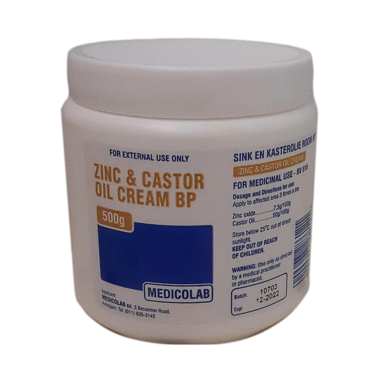 Medicolab Zinc & Castor Oil Cream 500g - Med365