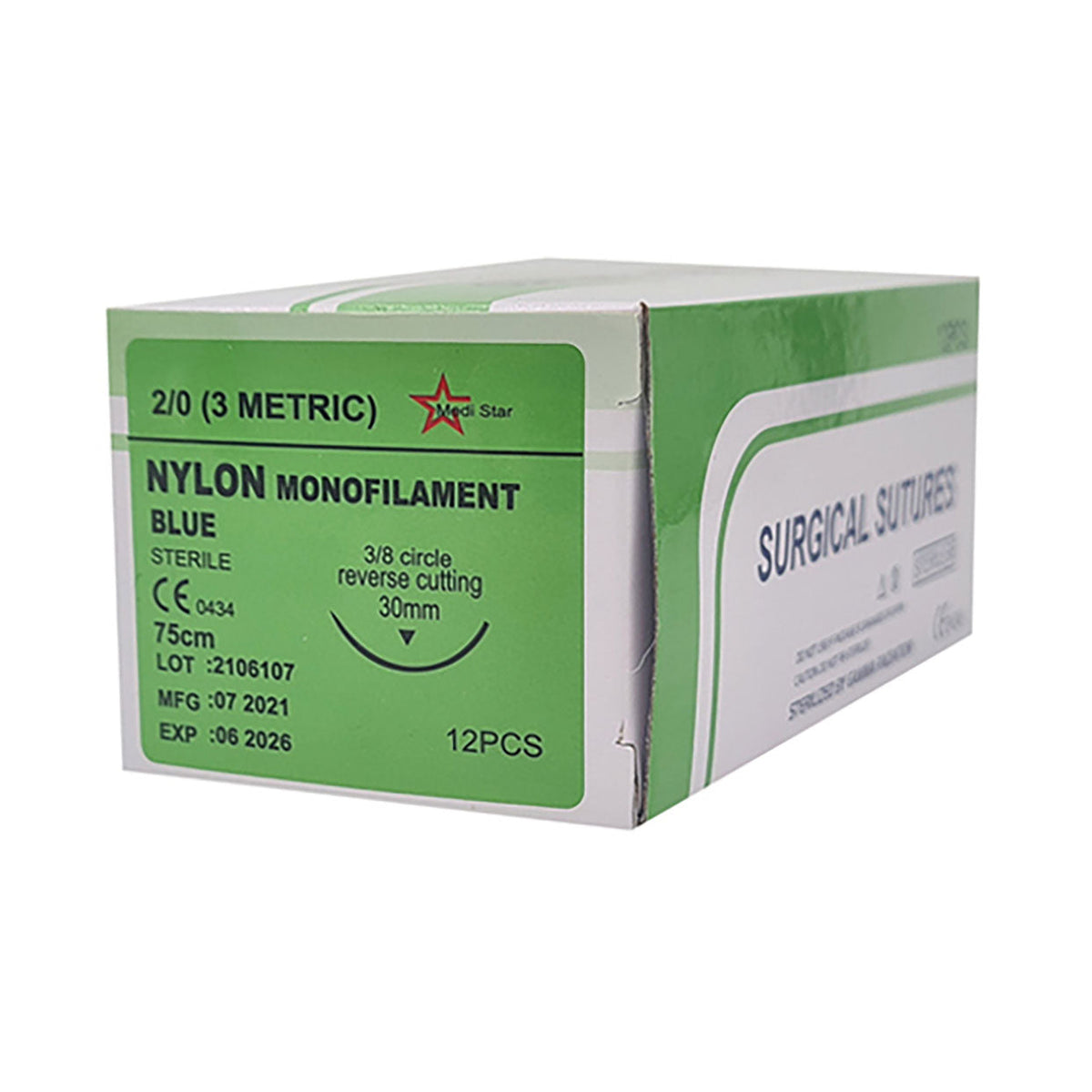 Medistar Nylon Sutures 2/0 30mm Rc 75cm 12 Pack - Med365