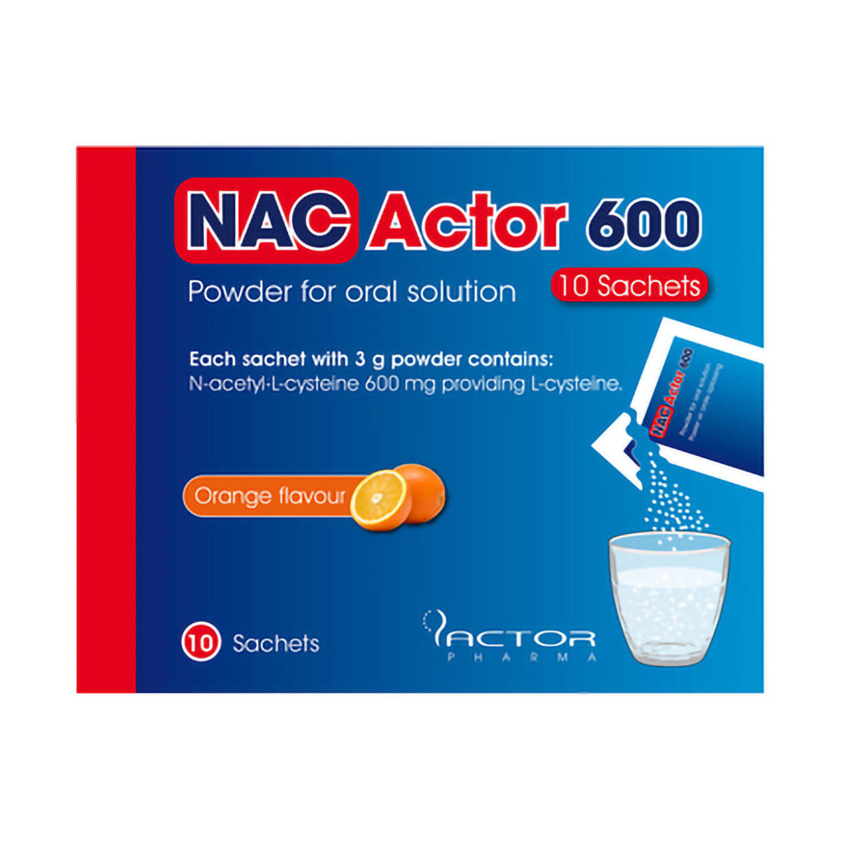 Nac Actor 600 For Oral Solution Orange Powder 10 Sachets - Med365
