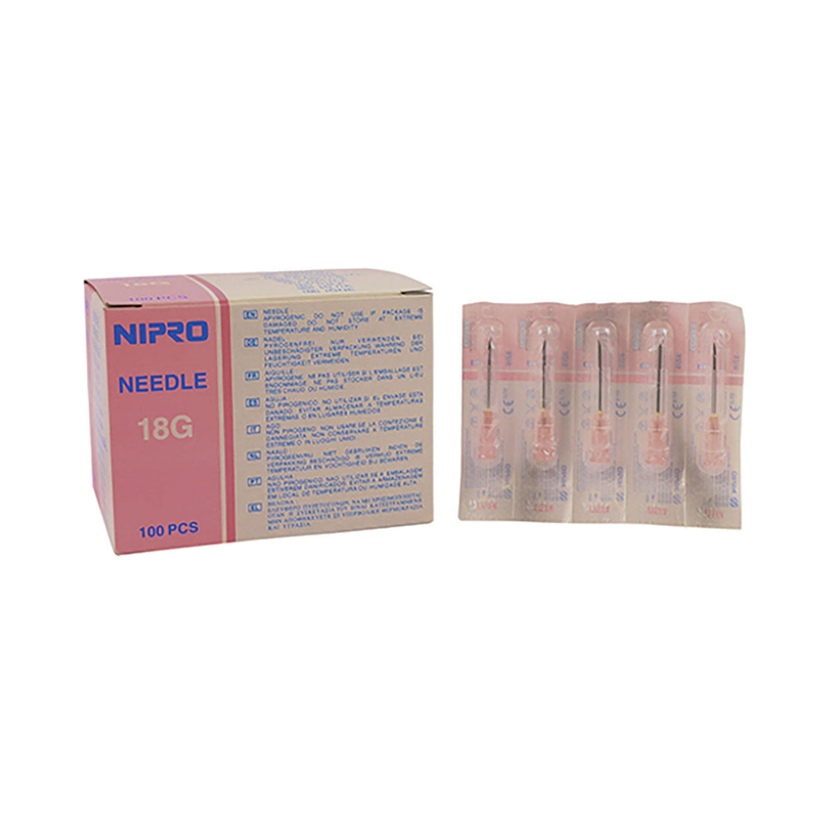 Nipro Needles 18g x 25mm Pink 100 Pack - Med365