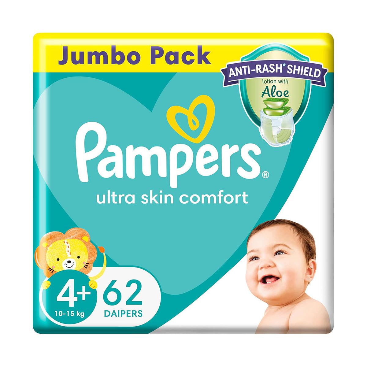 Pampers Active Baby Maxi Plus Size 4+ 62 Nappies Jumbo Pack - Med365