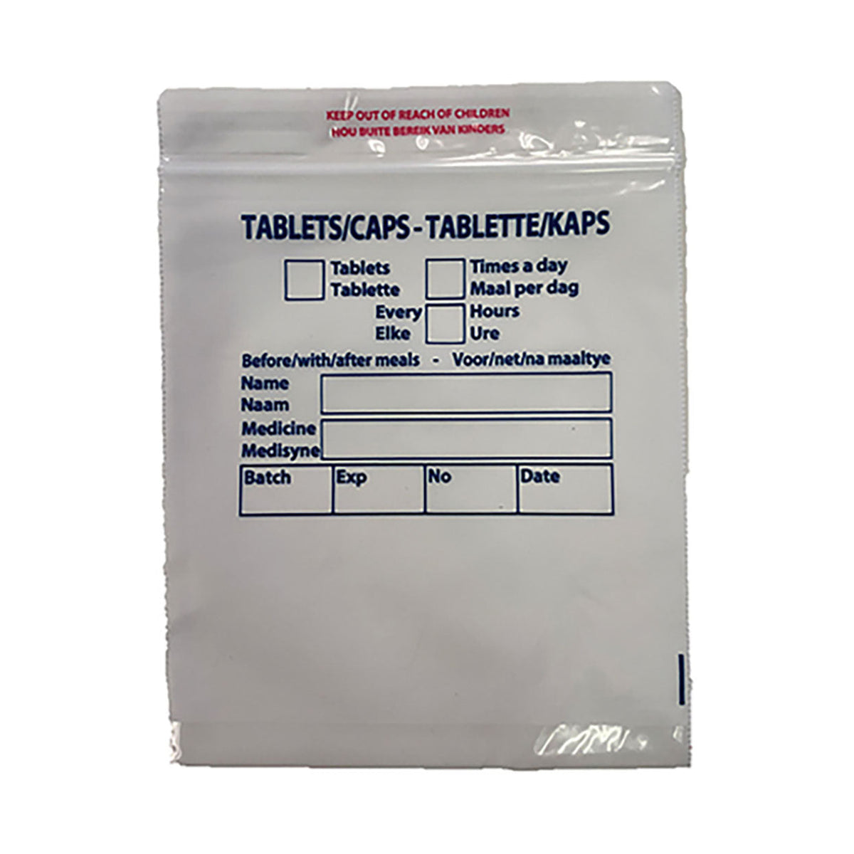 Plas Pill Bag Printed White & Blue 110 x 120mm 1000 Pack - Med365