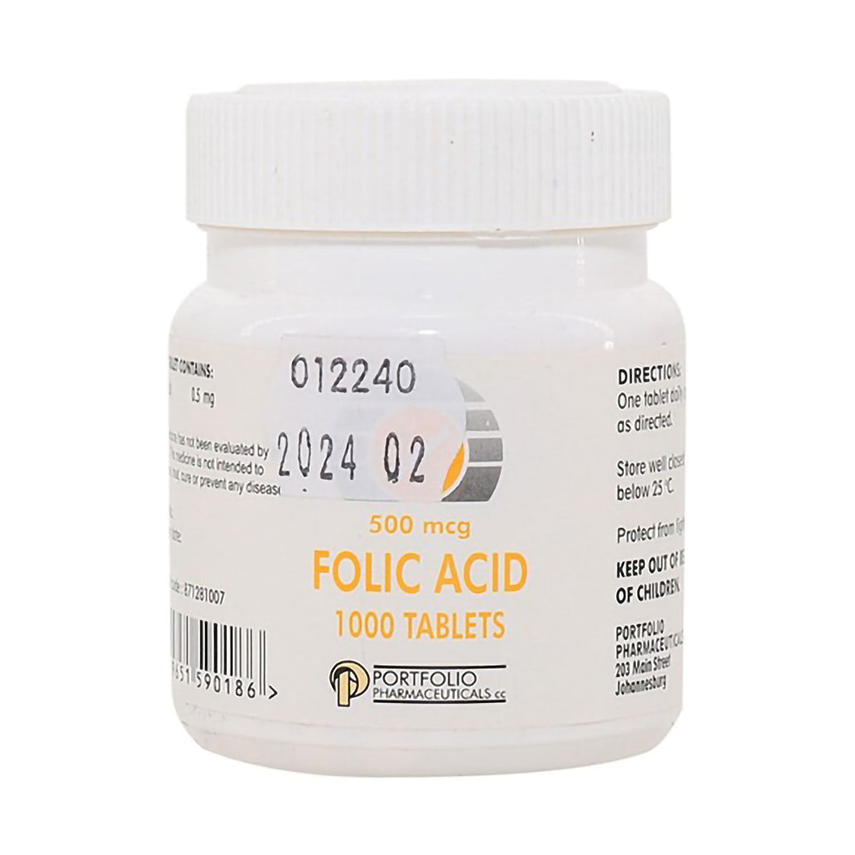 Portfolio Folic Acid 0.5mg 1000 Tablets - Med365