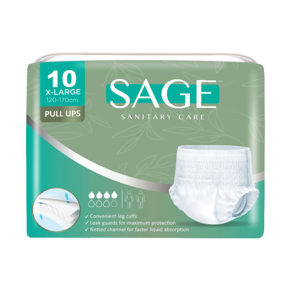 Sage Adult Pull Up Pants Extra Large 10 Pack - Med365