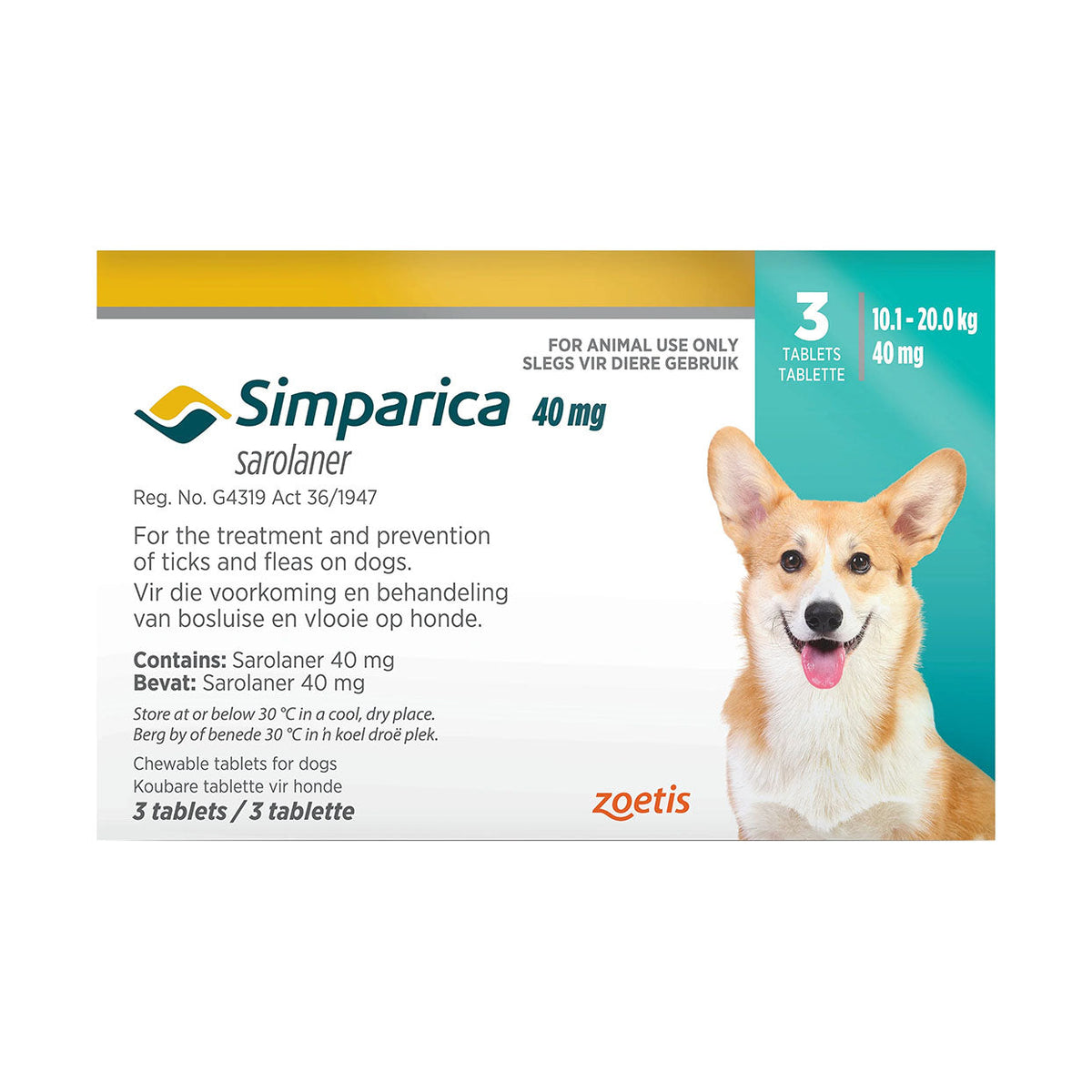 Simparica 40mg 10.1 - 20kg 3 Tablets - Med365