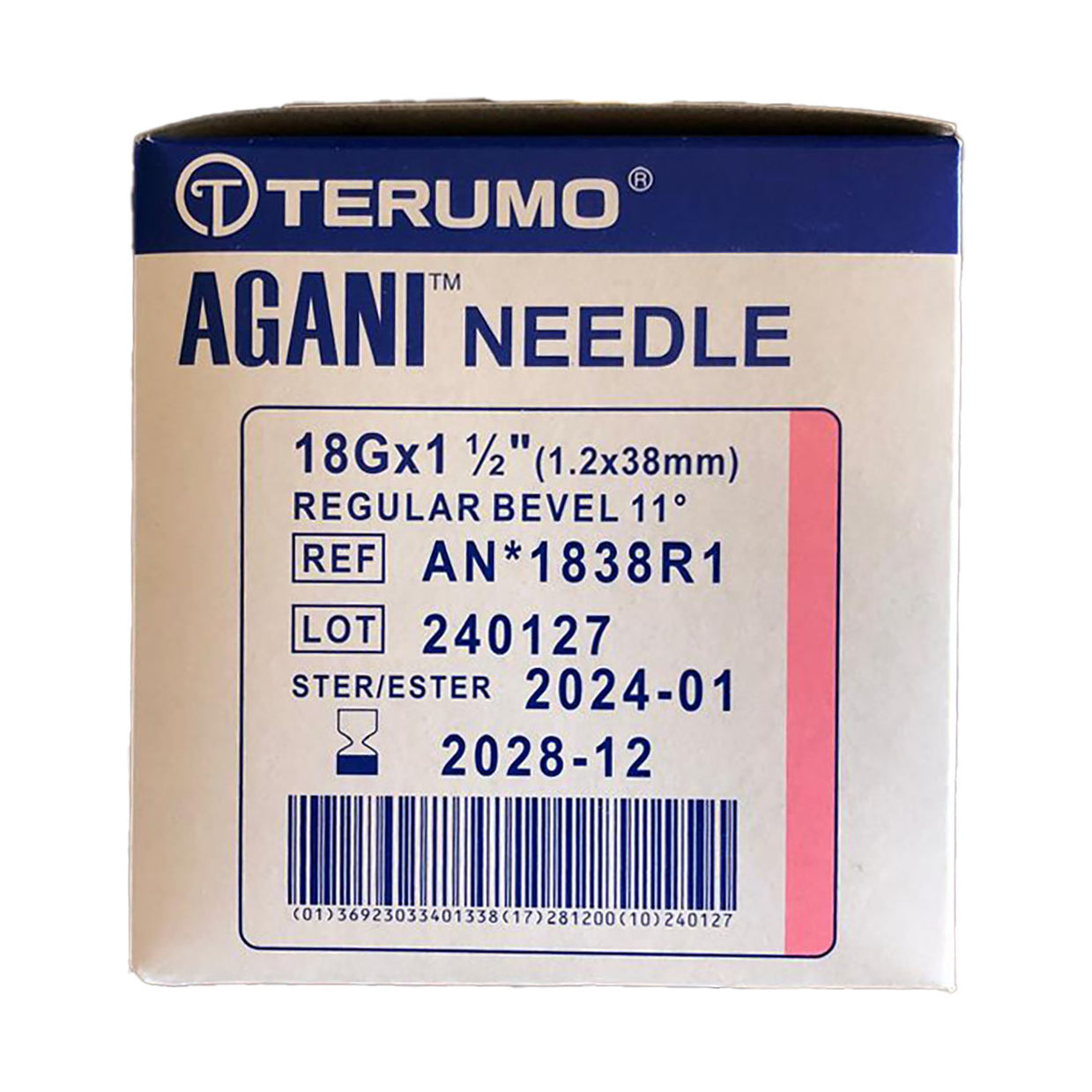 Terumo Needle 18g x 38mm Pink 100 Pack - Med365