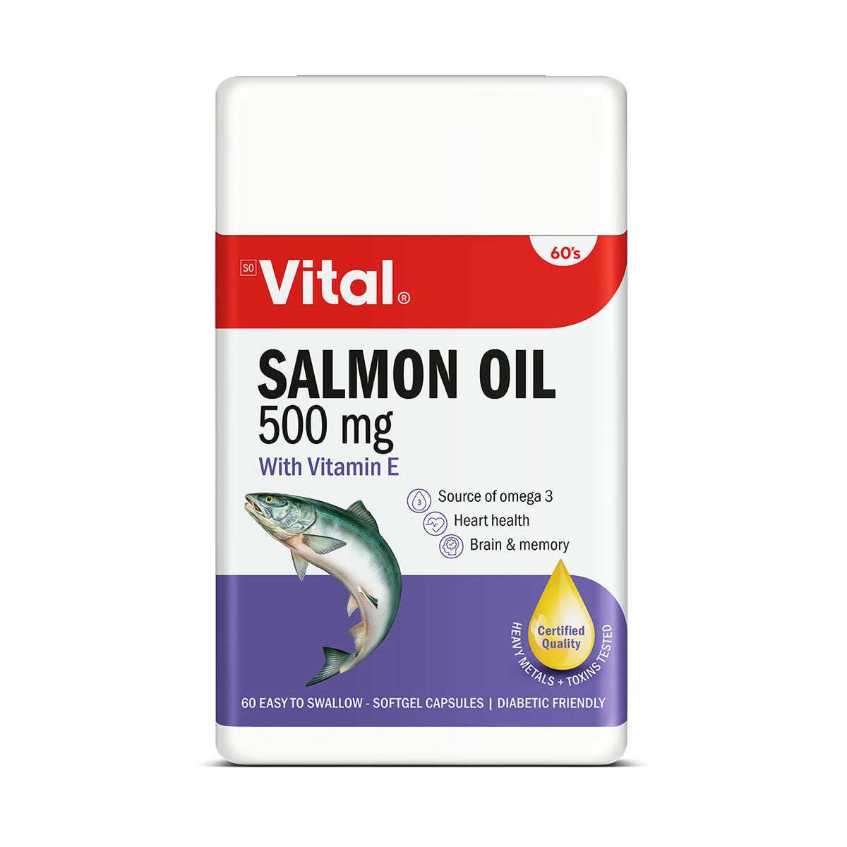 Vital Pure Salmon Oil 500mg 60 Capsules - Med365
