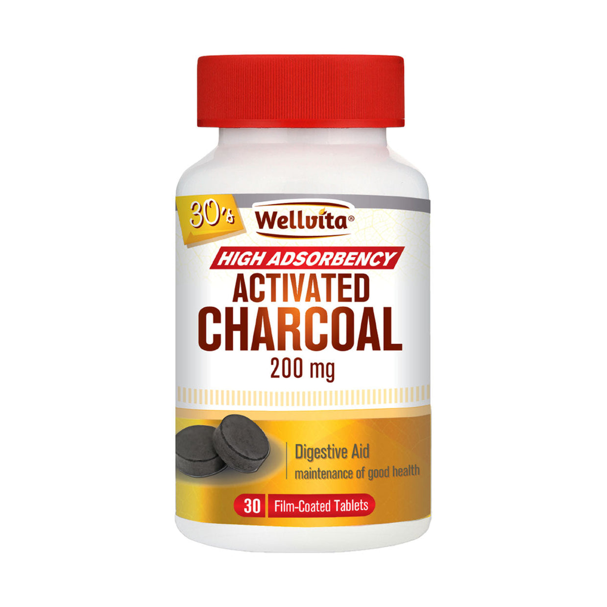 Wellvita Activated Charcoal 200mg 30 Tablets - Med365