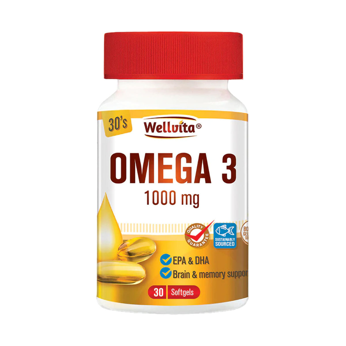 Wellvita Omega 3 1000mg Fatty Acid 30 Softgels Capsules - Med365