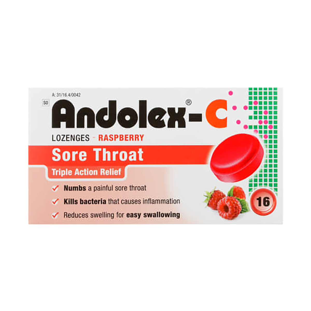 Andolex-C Lozenges Rasberry 16 Lozenges - Med365
