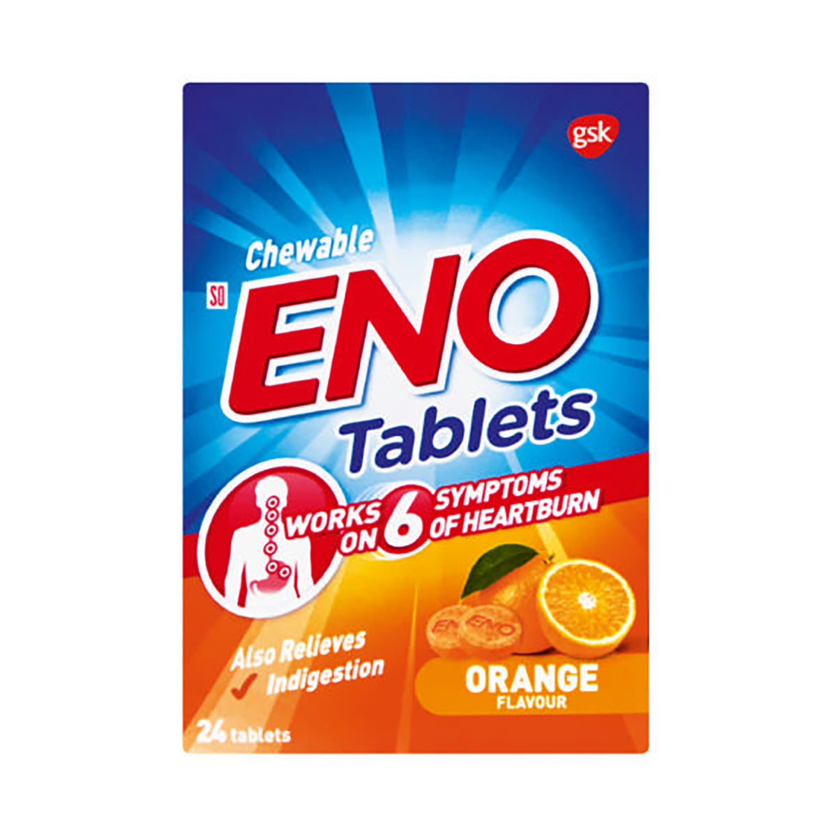 ENO Chewable Heartburn & Antacid Orange 24 Tablets - Med365