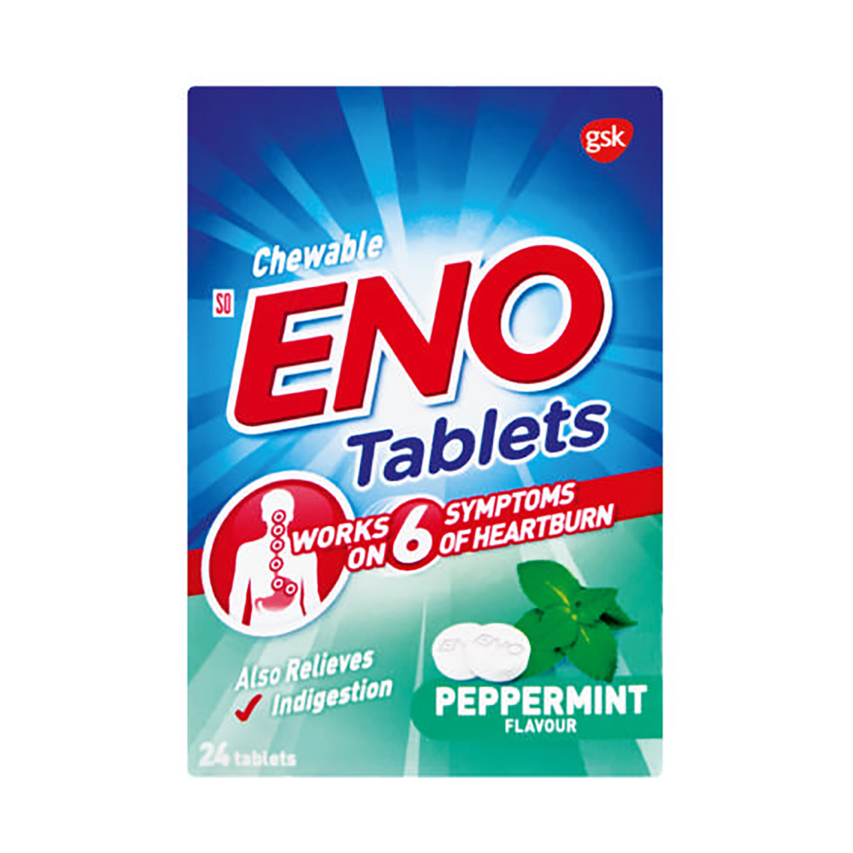 ENO Chewable Heartburn & Antacid Peppermint 24 Tablets - Med365