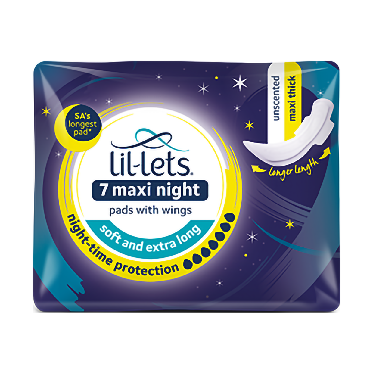 Lil-Lets Maxi Sanitary Pads Night Unscented 7 Pads - Med365