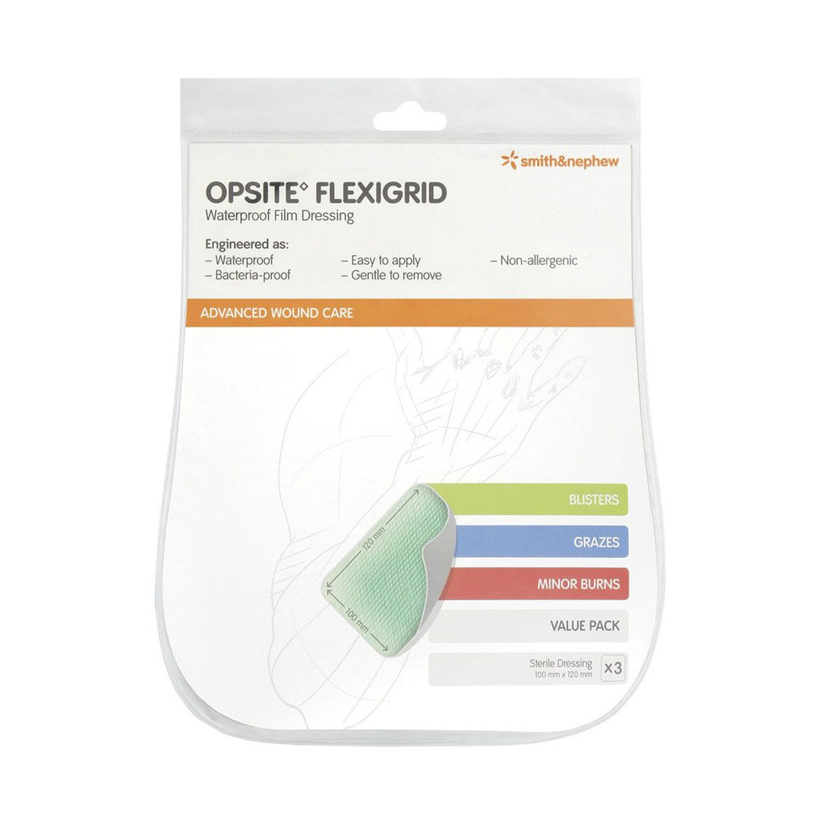 Smith & Nephew Opsite Flexigrid 100x120mm 3 Units - Med365